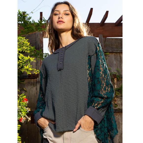 POL | Tops | The Devon Charcoal Lace Mix Top | Poshmark